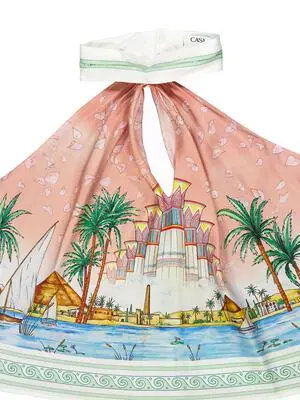 Casablanca Graphic Print Halterneck Top - Pink