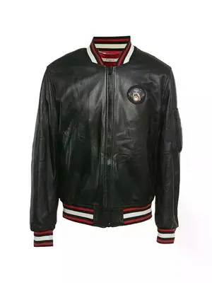 Givenchy Rottweiler Patch Leather Bomber Jacket - Black