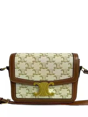 Celine 2019 Teen Triomphe Coated Canvas And Calfskin Triomphe Crossbody Bag - White