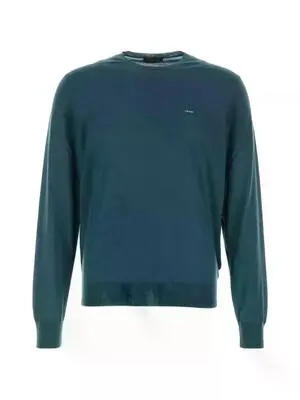 Prada Superfine Wool Crew-neck Sweater With Embroidered Logo - Blue