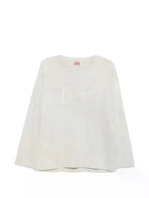 Kenzo Signature Logo Embroidered Long Sleeve T-shirt - Grey