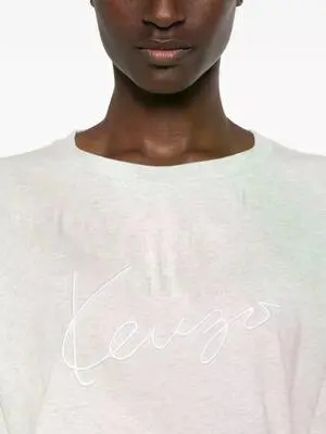 Kenzo Signature Logo Embroidered Long Sleeve T-shirt - Grey