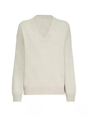 Brunello Cucinelli V-neck Sequin Embellished Sweater - Neutrals