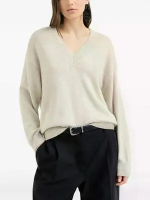 Brunello Cucinelli V-neck Sequin Embellished Sweater - Neutrals