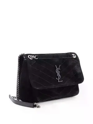 Saint Laurent Niki Chain Flap Bag Matelasse Chevron Suede Medium Shoulder Bag