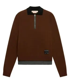Marni Cashmere Layered Effect Polo Jumper - Brown