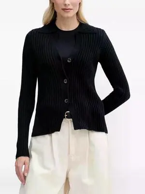 Dkny Ribbed Knit Spread Collar Cardigan - Black