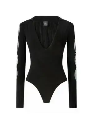 Pinko Ribbed Cut-out Bodysuit With V-neck - Black