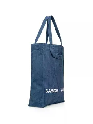 SAMSOE SAMSOE Logo-print Canvas Tote Bag - Blue