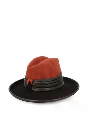 Vintage Leather-trim Fedora Hat - Black