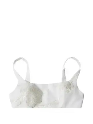 Brunello Cucinelli Floral-embroidered Cropped Top - White