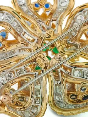 LB EXCLUSIVE Diamond Emerald And Sapphire Brooch