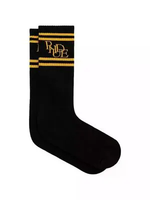 Rhude Logo-intarsia Striped Socks - Black