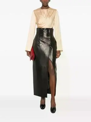 Khaite Double-breasted Leather Midi Skirt