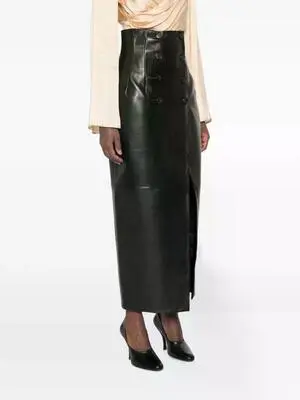 Khaite Double-breasted Leather Midi Skirt