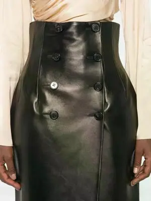 Khaite Double-breasted Leather Midi Skirt