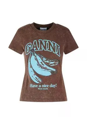 GANNI Graphic-print Cotton T-shirt - Brown
