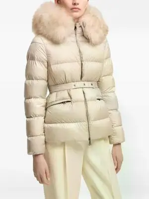 Moncler Down Jacket With Logo Patch - Neutrals