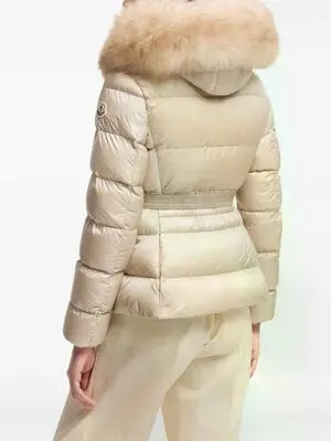 Moncler Down Jacket With Logo Patch - Neutrals