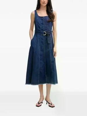 Joseph Ribkoff Belted Frayed-hem Midi Dress - Blue