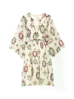 Ba&sh Olalie Ikat-print Tiered Dress - Neutrals