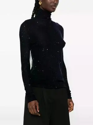Pinko Sequin Embellished Roll Neck Sweater - Blue