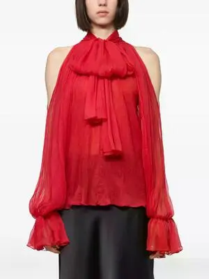 ATU BODY COUTURE Cold-shoulder Pussy-bow Blouse - Red