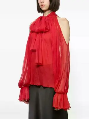 ATU BODY COUTURE Cold-shoulder Pussy-bow Blouse