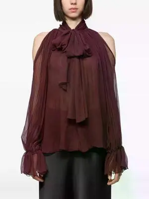 ATU BODY COUTURE Cold-shoulder Silk-chiffon Blouse - Red