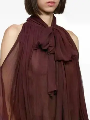 ATU BODY COUTURE Cold-shoulder Silk-chiffon Blouse