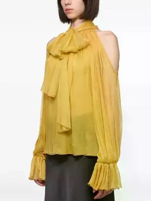 ATU BODY COUTURE Cold-shoulder Pussy-bow Blouse