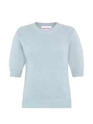 EMERSON RENALDI Ribbed Trim Short Sleeve Sweater - Blue