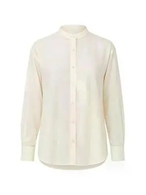 120% Lino Slub-texture Mandarin-collar Shirt - Neutrals