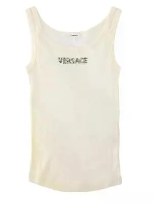 Versace Crystal-embellished Ribbed Tank Top - Neutrals