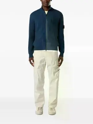 Stone Island Logo Patch Zip-fastening Ribbed Knit Cardigan - Blue