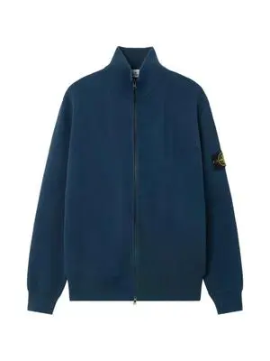 Stone Island Logo Patch Zip-fastening Ribbed Knit Cardigan - Blue