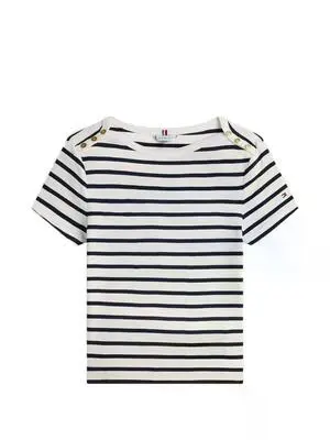 Tommy Hilfiger Striped Button-detail T-shirt - White