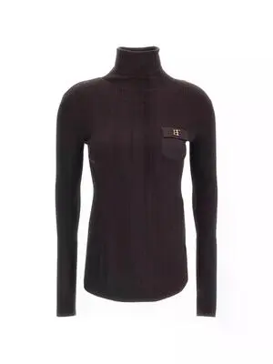 Elisabetta Franchi Ribbed-knit Logo-plaque Sweater - Brown