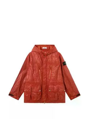 Stone Island Hooded Jacket With Compass Motif - Orange