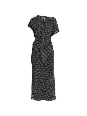 Erdem Asymmetric Tweed Maxi Dress - Black