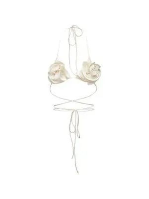 Magda Butrym Floral Appliqué Halterneck Bikini Top - Neutrals
