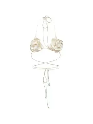 Magda Butrym Floral Appliqué Halterneck Bikini Top - Neutrals