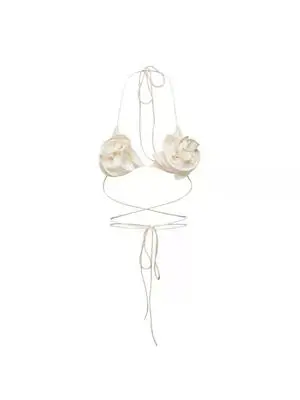 Magda Butrym Floral Appliqué Halterneck Bikini Top - Neutrals
