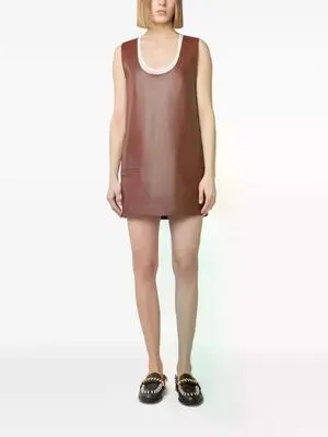 TOD'S Zip Leather Mini Dress - Brown