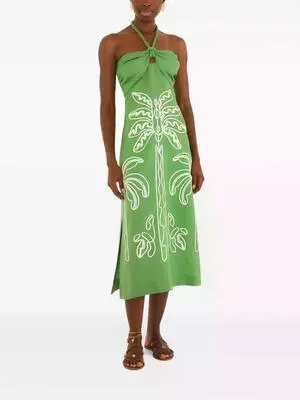 Farm Rio Palm-tree Embroidery Midi Dress - Green