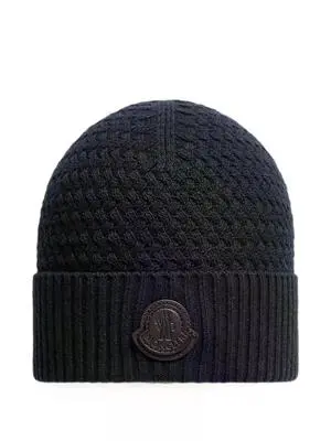 Moncler Logo-patch Cable-knit Beanie Hat - Blue