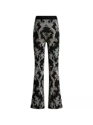 Etro Fit-and-flare Wool-blend Jacquard Trousers With Nature Motif - Black