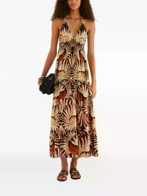 Farm Rio Shell-embellished Printed Maxi Dress