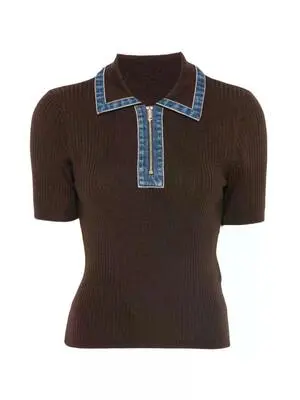 Sandro Ribbed-knit Polo Top - Brown