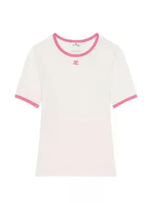 COURREGES Logo-embroidered Contrast-trim T-shirt - White